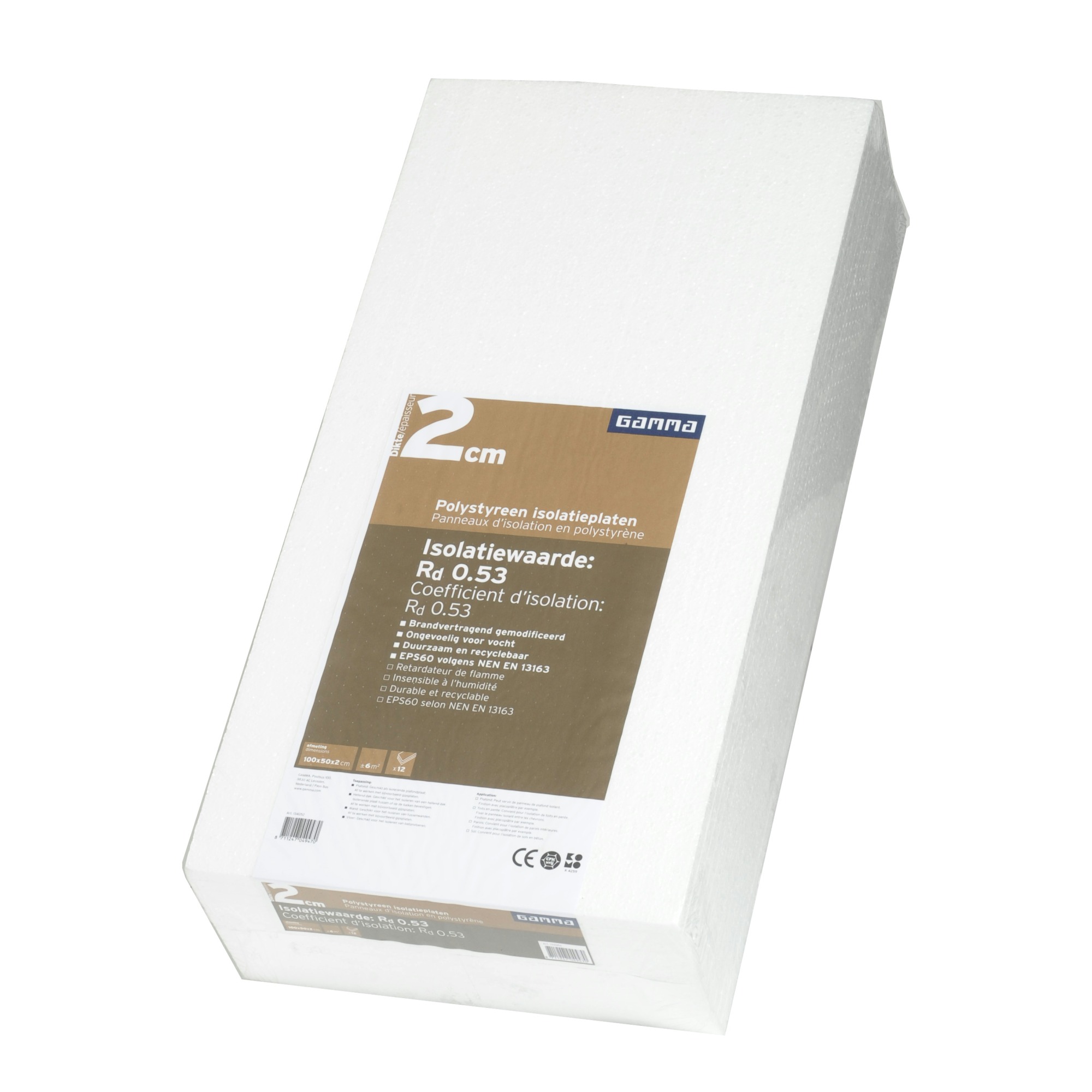 GAMMA isolatieplaat polystyreen EPS 100x50x2 cm 12 platen | Polystyreen ...