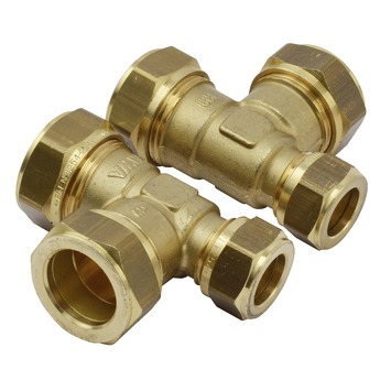 GAMMA | Bonfix knelkoppeling messing T-stuk 22x22x15 mm 2 stuks kopen? | Waterkoppelingen