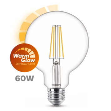 GAMMA | Philips LED globe E27 60W filament helder warmglow dimbaar ...